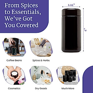 Infinity Jars Tall Screw top Jar, Black Glass Jar 150Ml (5.07 fl oz) Ultraviolet Airtight Tall Jar Smell Proof, Refillable Container, For Long Term Storage Coffee, Tea, Dried Goods Jar For Kitchen