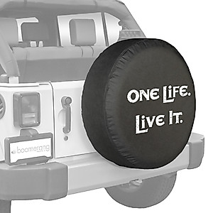 Boomerang 32" One Life Live It - Spare Tire Cover - (Black Denim Vinyl) - White Print - Made in The USA