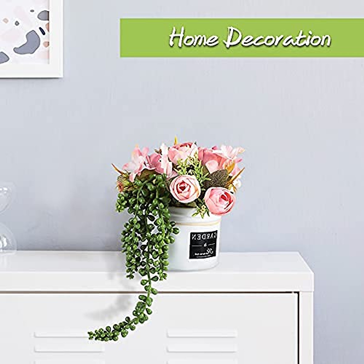 8 Pieces Artificial Succulents Hanging Plants Fake String of Pearls Realistic Hanging Succulents Plants Artificial for Wall Home Garden Decor (15.74 Inches Each Length)