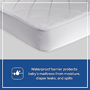 Sealy Baby Cool Comfort Fitted Waterproof Infant Cooling Crib Mattress Protector Pad and Toddler Bed Cover, Durable and Comfortable Topper, Machine Washable and Dryer Friendly, 52” x 28”- White