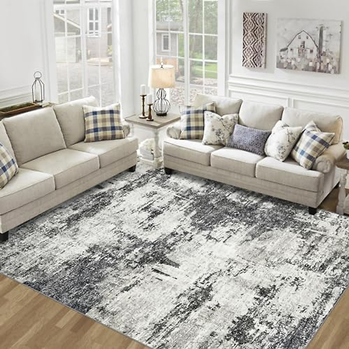 9x12 Area Rugs Living Room Rugs: Large Washable Rug with Anti-Slip Backing Non-Shedding Stain-Resistant Soft Abstract Carpet for Bedroom Dining Room Nursery Home Office - Black