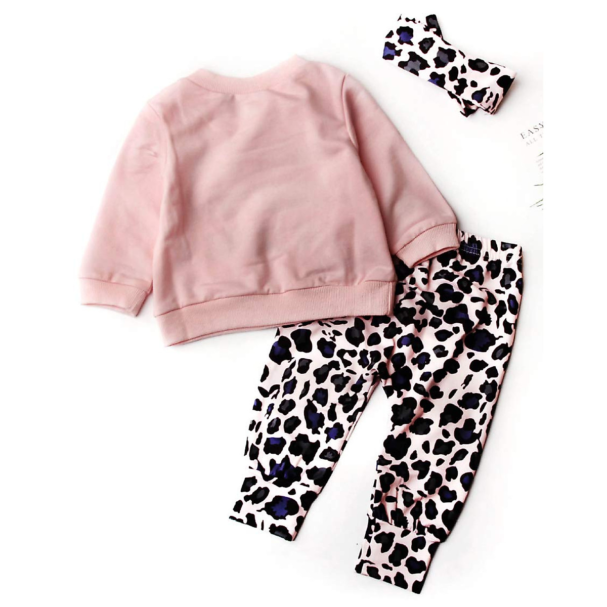 MIEKISA Baby Girls Newborn 3PCS Top T Shirt Pants Headband Infant Clothing Sets (0-6 Months, Pink)