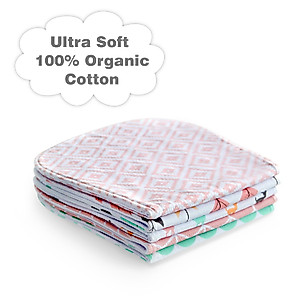 MiiYoung 5-Pack Baby Burp Cloths for Girls, Triple Layer, 100% Organic Cotton, Soft and Absorbent Towels, Burping Rags for Newborns Set (Woodland)