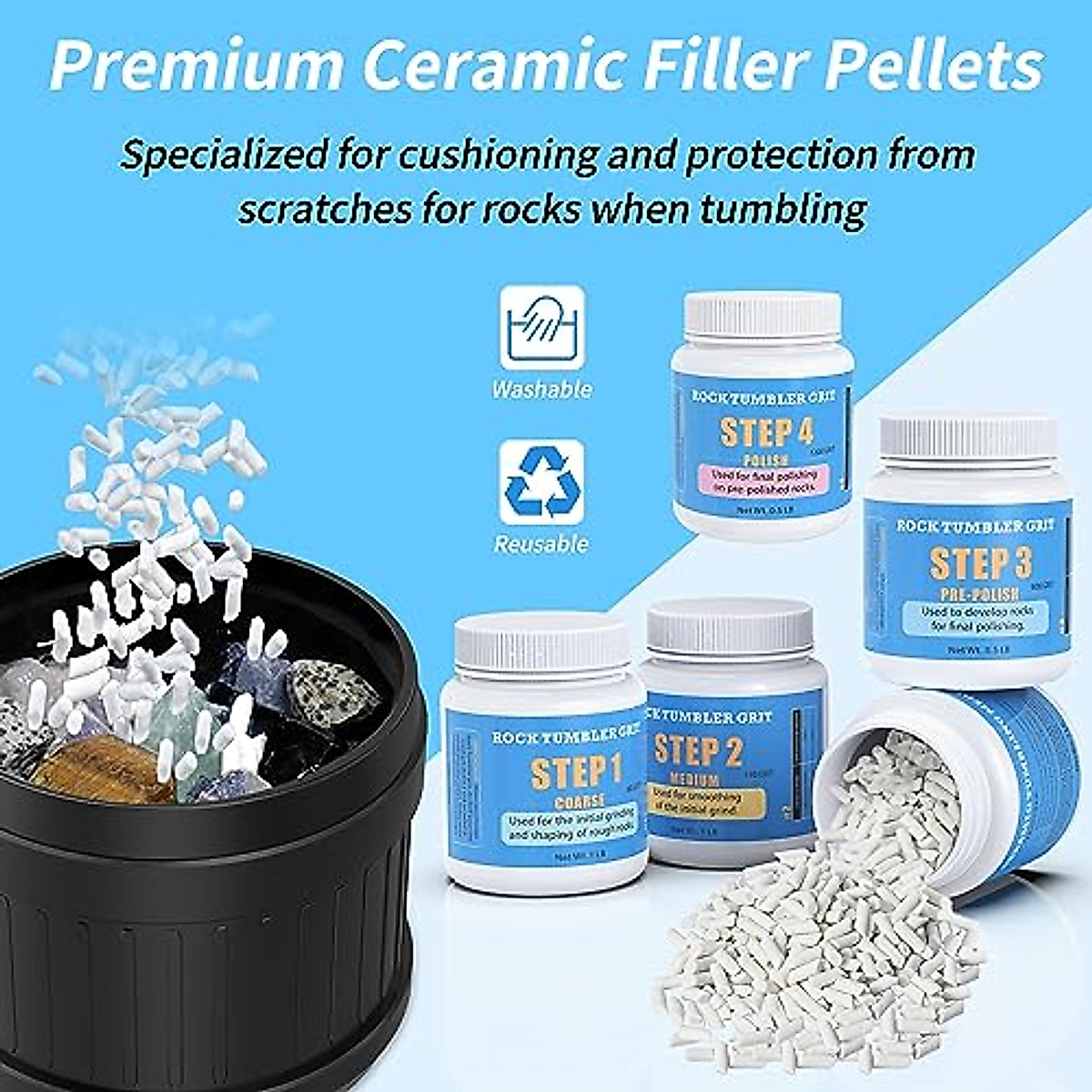 KomeStone Rock Tumbler Grits Kit, 4 Lbs, Polishing Grits & Ceramic Pellets Kit, Polish up to 25 Lbs Rocks, Compatible with Any Rocks & Rock Tumlers & Stone Polishers