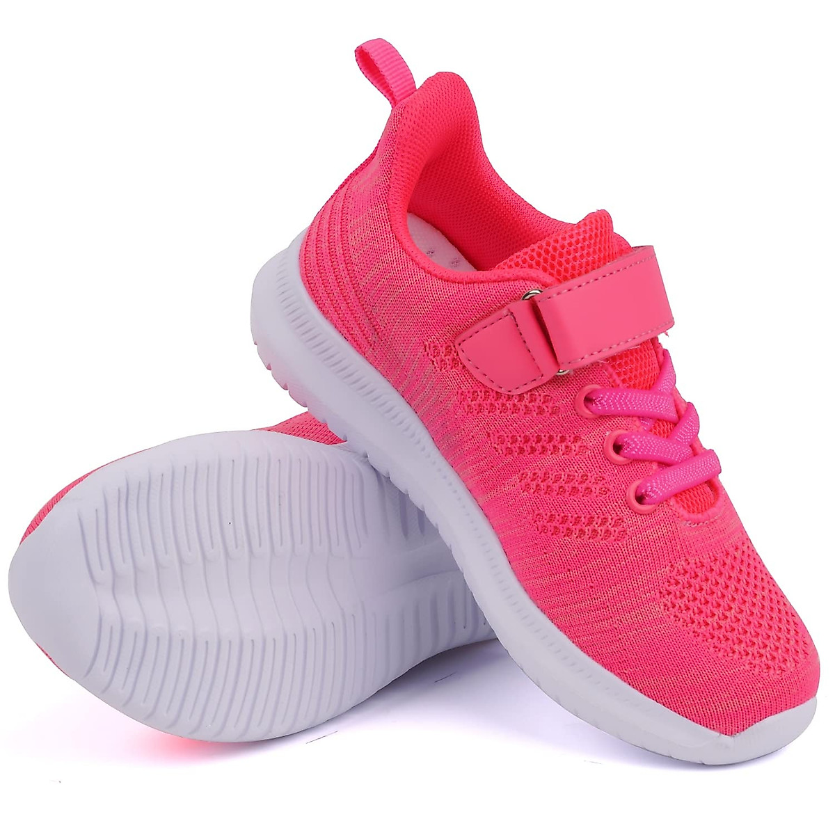 Toandon Little Kids Girls Sneakers Shoes Breathable Lightweight Athletic Sport Tennis Running Walking Fashion Knit Straps Non Slip Hook and Loop Closure Sneakers Pink Size 2