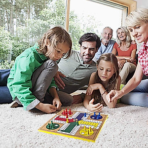 AMEROUS 12 inches Wooden Ludo Board Game - Snakes and Ladders, 2 in 1 Reversible, 1-4 Players Family Dice Games Set for Kids, Adults, Classics Tabletop Version (Gift Box Packed)