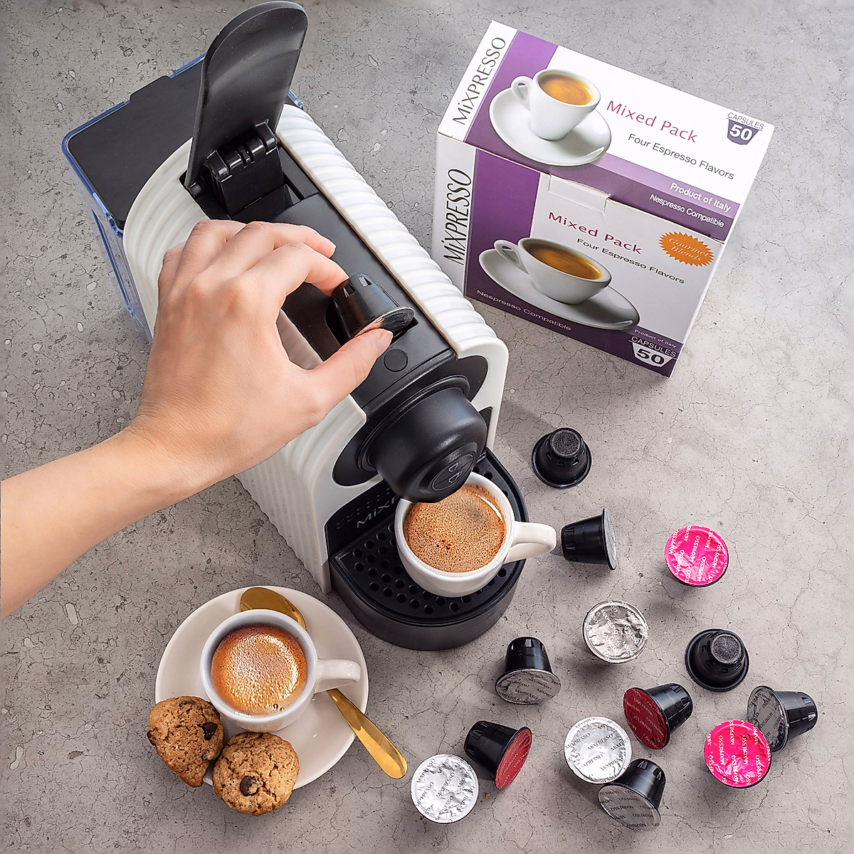 Mixpresso Espresso Machine for Nespresso Compatible Capsule, Single Serve Coffee Maker Programmable for Espresso Pods, Premium Italian 19 Bar High Pressure Pump 27oz 1400w White Coffee Maker