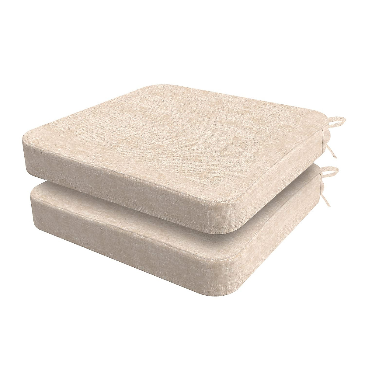 AAAAAcessories Square Chair Cushions for Dining Chairs with Ties and Removable Cover, 2" Thick Dining Kitchen Chair Pads, Indoor Dining Room Chair Cushions, 16" x 16", Set of 2, Beige