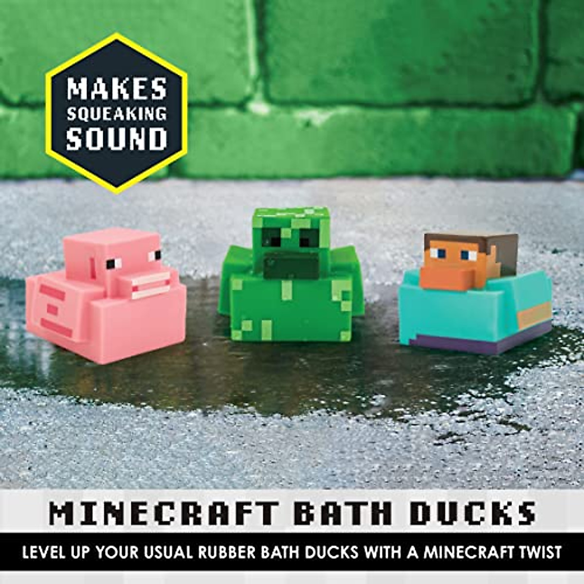 Paladone Minecraft Rubber Duckies, Set of 3 Minecraft Bath Ducks, Creeper Pig and Steve Bath Toys, Funny Jeep Ducks