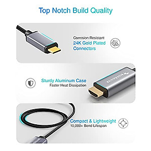 BlueRigger Premium USB C to HDMI Cable (10ft, 4K 60Hz, Braided, USB Type C) – Thunderbolt 3 Compatible with MacBook Pro/Air, iMac, Chromebook Pixel, Samsung Galaxy/Note, Dell, Surface Book