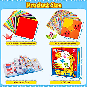 Aigybobo Origami Paper Set, 308PCS Kids Craft Paper Kit with Instructional Book for Girls Age 6,7,8,9,10,11,12, Art Projects Supplies for School Class Craft Lessons- Christmas Gifts for Boys&Girls