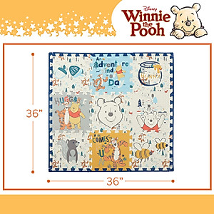 Disney Winnie The Pooh EVA Foam Mat, Winter Prairie Interlocking EVA Foam Flooring Tiles, Yellow, 36 x 36 Inches