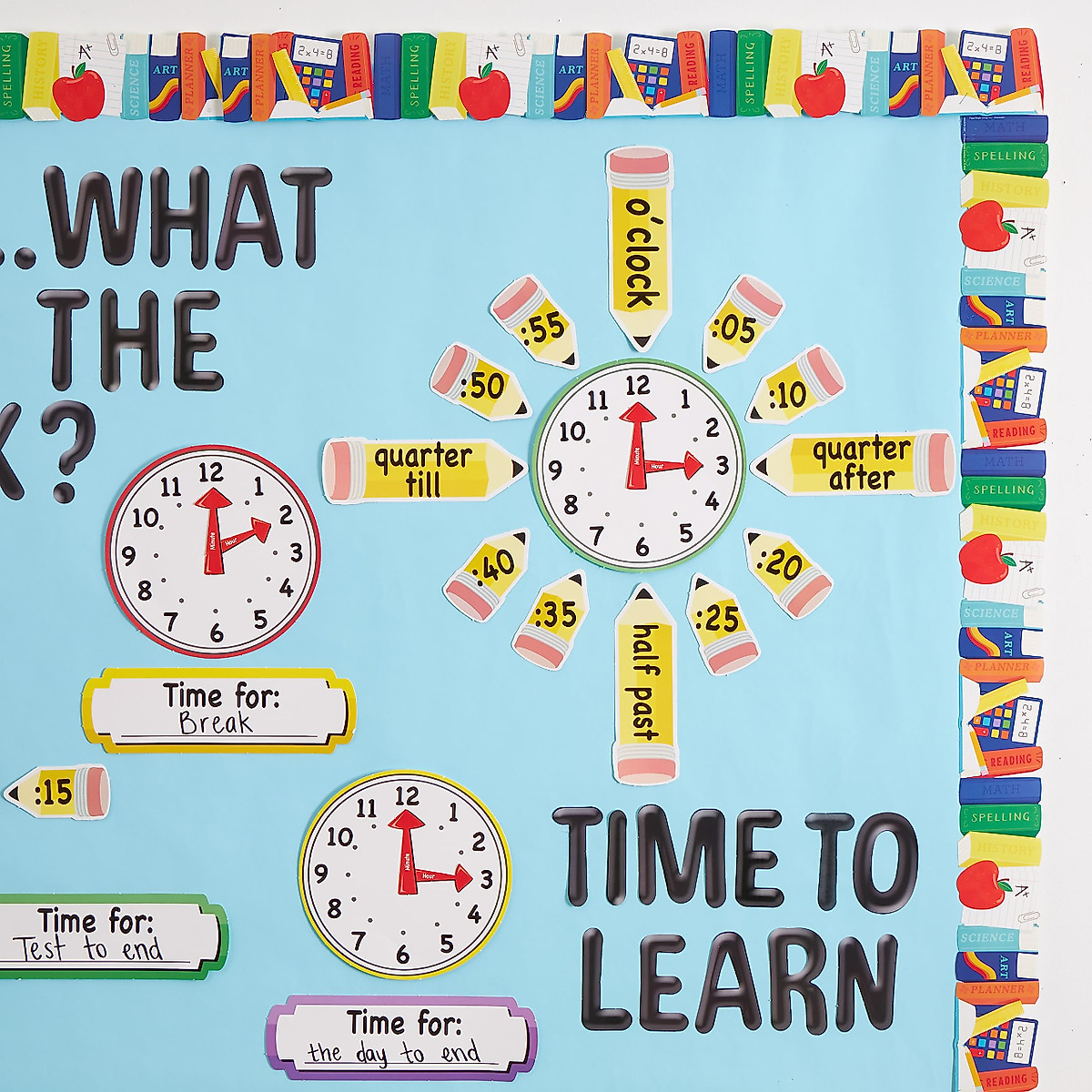Eureka 'Telling Time' Bulletin Board Analog Clock Practice, 4pc, 17'' W x 24'' L, Model Number: 847423-AWZM