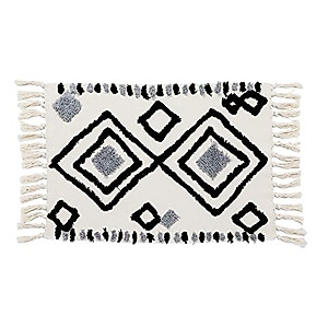 Snugtown Geometric Boho Tufted Area Rug, Diamond Pattern Farmhouse Floor Mat with Tassel for Kitchen Laundry Doorway Bedroom, Black Ivory, 2' x 3'