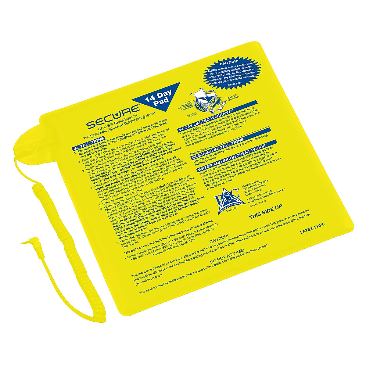 Secure Chair Alarm for Elderly Dementia Patients - 12" x 12" Chair Pressure Sensor Pad, 80-120 dB Patient Monitor - Wheelchair Chair Alarms and Fall Prevention for Seniors