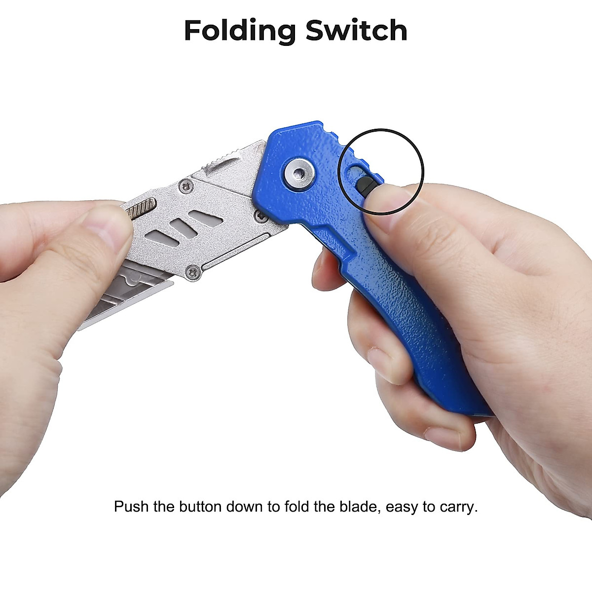 DIYSELF 3 Pack Box Cutters for Work, Folding Utility Knife, Razor Knife Utility Folding, Extra 30 SK5 Steel Blades Included, Box Knife for Work, Folding Box Cutter, Box Opener for Packages (3 Blue)