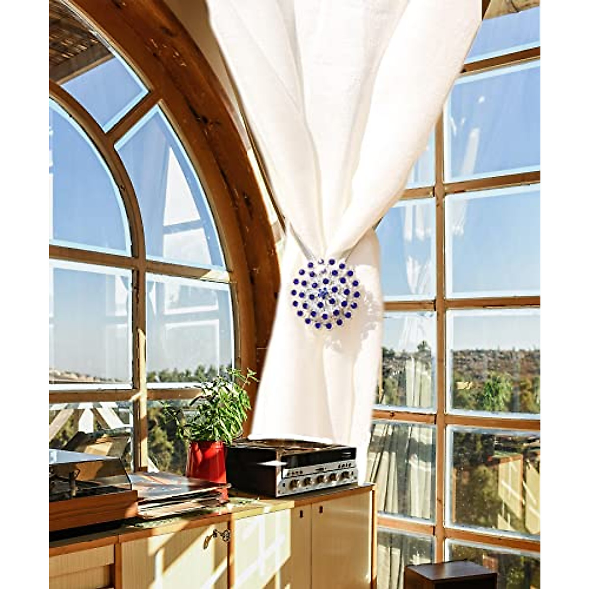 Curtain TieBacks Magnetic 2 Pack Curtain Holders for Drapes 36 Crystal Elastic Rope Curtain Tie Backs for Curtain for Outdoor Indoor, Window Curtain Tiebacks Holdbacks Royal Blue