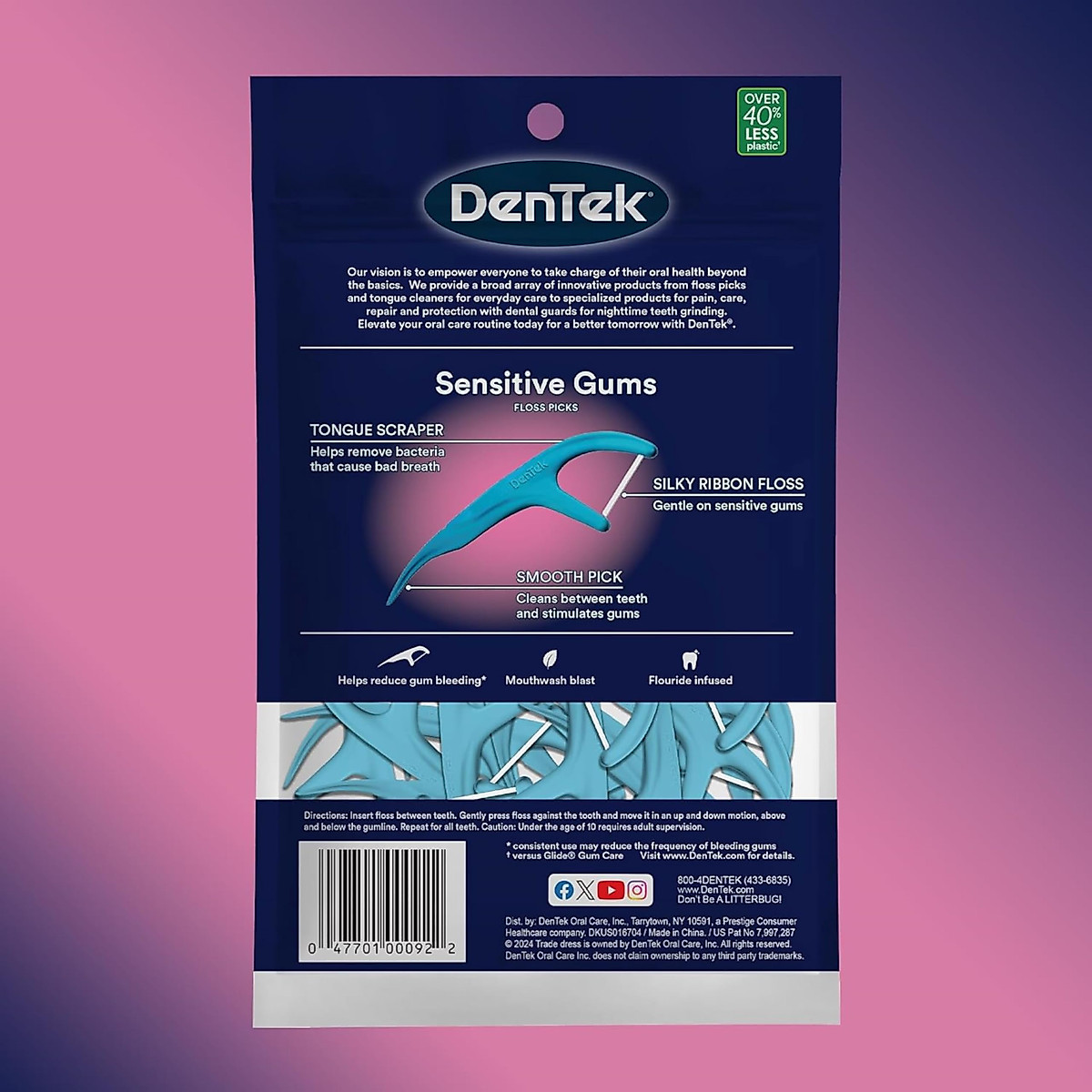 DenTek Comfort Clean Silk Floss Picks, Fresh Mint, 90 Count