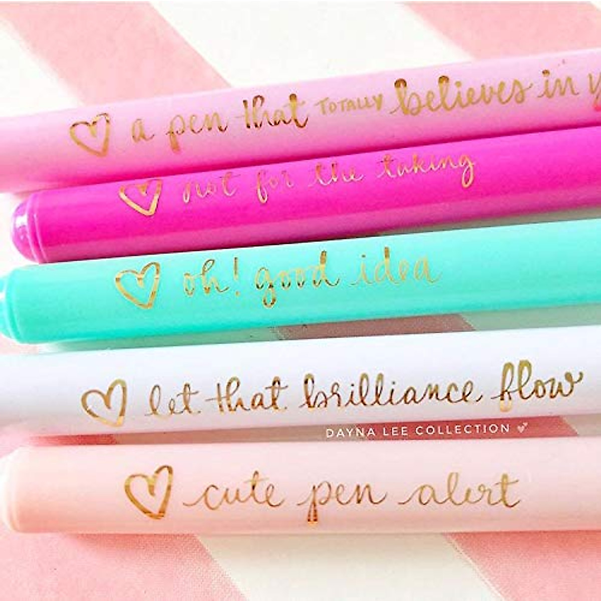 Eccolo Dayna Lee Collection Steal My Heart - Fine Tip Black Ink Ballpoint Pens (Set of 5), Inspiring Quotes, Gift Boxed