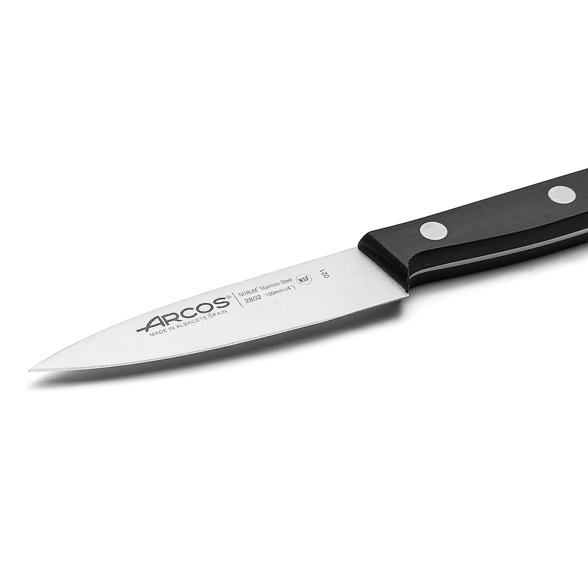 ARCOS Paring Knife 4 Inch Stainless Steel. Professional Knife for Peeling Fruits and Vegetable. Ergonomic Polyoxymethylene Handle and 100 mm Blade. Series Universal. Color Black