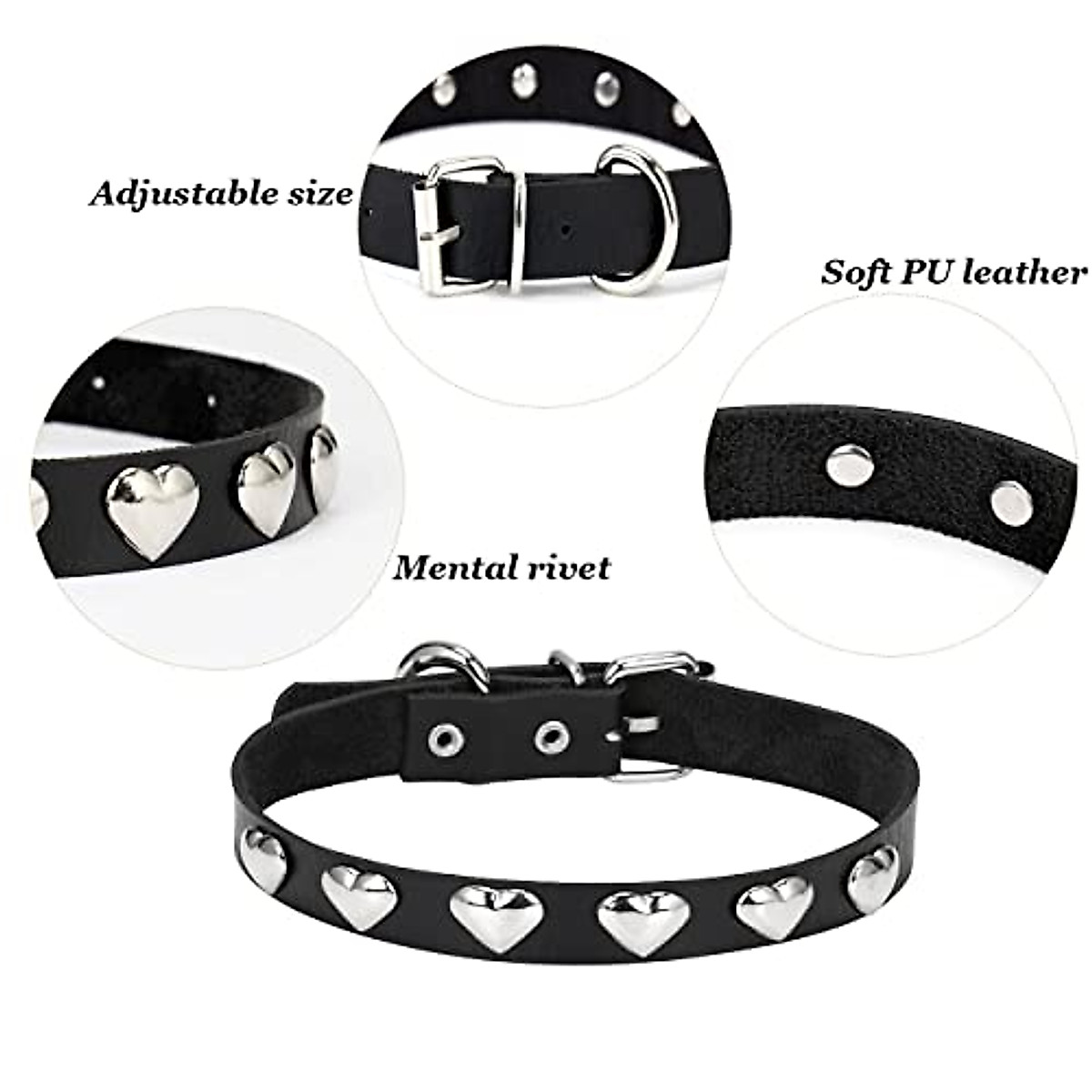 JVXYUIEH Black Leather Choker Short Spiked Choker Gothic Pendant Collar Chain Nightclubs Rivet Soft PU Collar Chokers Vintage Cosplay Neck Jewelry for Women, Girls, Sister