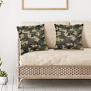 DOHOATU Pillow Covers 16x16 Set of 2, Camouflage Green Decorative Throw Pillow Covers Camo Print Pillowcase Farmhouse Cushion Cases for Sofa Couch Outdoor Home Decorations