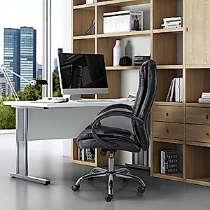Yaheetech Executive Office Desk Chair, High-Back Ergonomic Computer Chair, Swivel Conference Chair, Rolling Task Chair Bonded Leather with Lumbar Support, Armrest