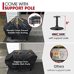 Unicook 28 Inch Griddle Cover for Blackstone and Nexgrill Cooking Station, Heavy Duty Waterproof Flat Top BBQ Grill Cover with Sealed Seam, Includes Support Pole, Black