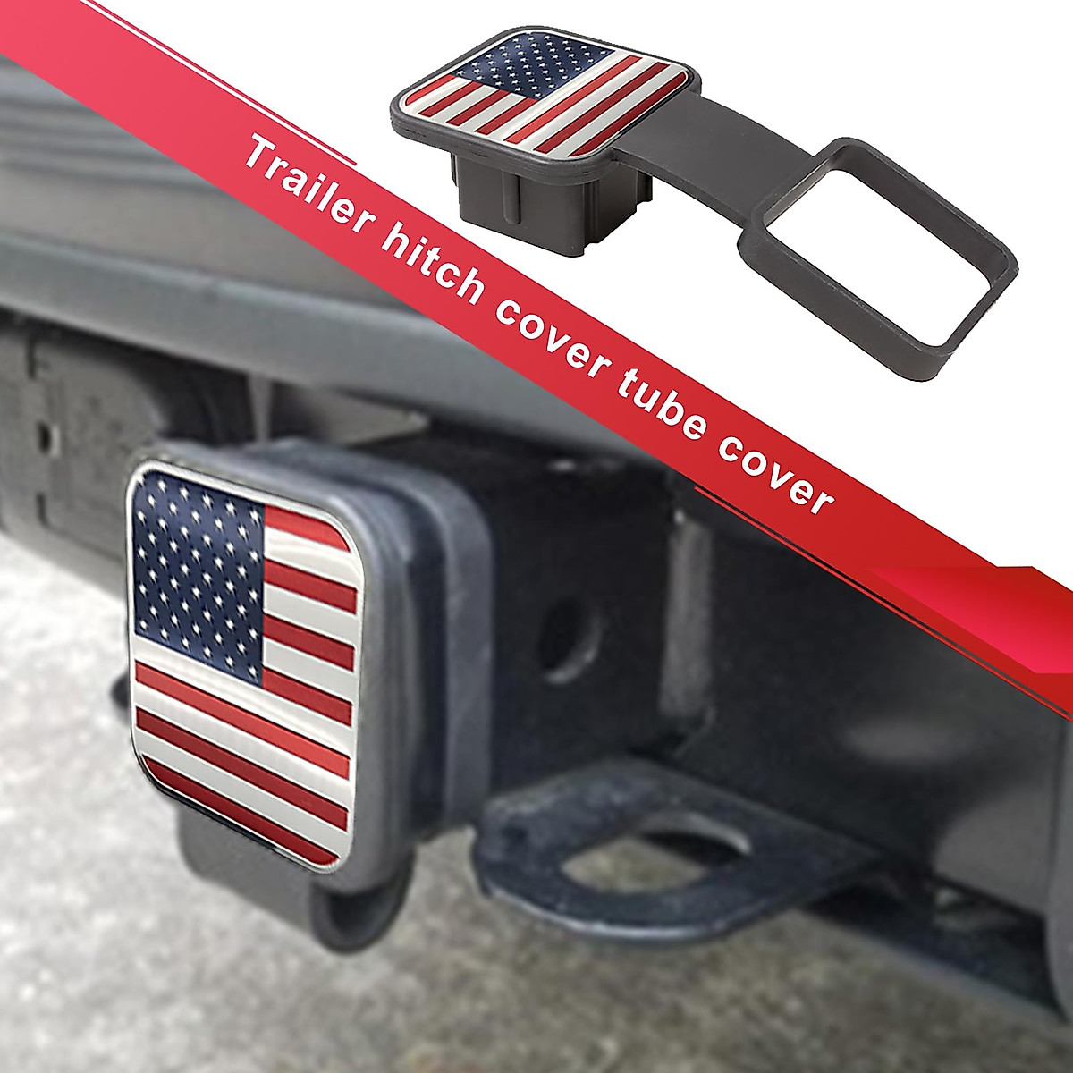 jeseny Pack-1 Car Hitch Cover, American Flag Car Plug Cover, TPU Trailer Tube Cover Cap, 2 Inches Square Receiving Pipe Cover, Auto Modification Kit, Universal for Most Vehicles (Red)