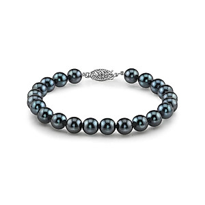 The Pearl Source Pearl Bracelet for Women 5.5-6.0mm Black Japanese Akoya Cultured Pearls in AA+ Quality with 14K Gold