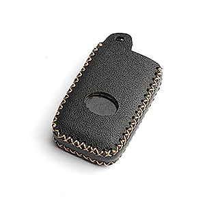 WFMJ Leather for Toyota Camry Avalon Corolla Highlander Prius RAV4 Venza Remote 4 Buttons Key Case Holder Cover Fob Chain (Black)