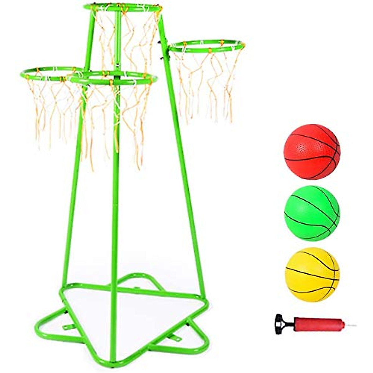 TERMATION Kids Basketball Hoop Portable Basketball Stand with 4 Hoops at Varying Heights and 3 Balls Toy Set for Age 3 Years and Up for Toddlers Indoor and Outdoor Sport Games (Green)