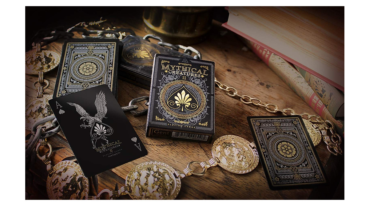 Waterproof Mythical Creatures Playing Cards - Black, Gold & Silver