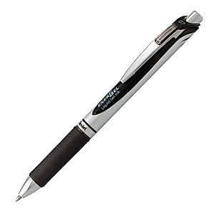 Pentel EnerGel RTX Deluxe Retractable Liquid Gel Pen, Fine .7mm Metal Tip, Black Ink, Silver Barrel (Bulk Lot of 15) (BL77-A)