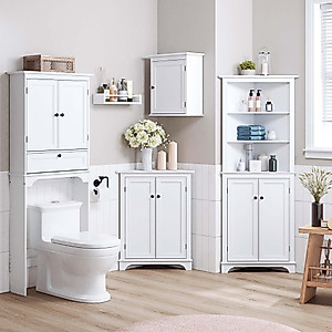 Spirich Floor Corner Cabinet with Doors and Shelves, Freestanding Bathroom Corner Storage Cabinet for Bathroom, Living Room, White