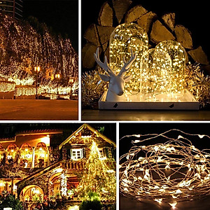 LRIFUE Solar 8 Lightning Modes Powered String Light 55ft/17m 240 LEDs Starry String Lights Copper Wire Lights Ambiance Lighting for Outdoor, Gardens, Homes, Dancing, Christmas Party(Warm White)