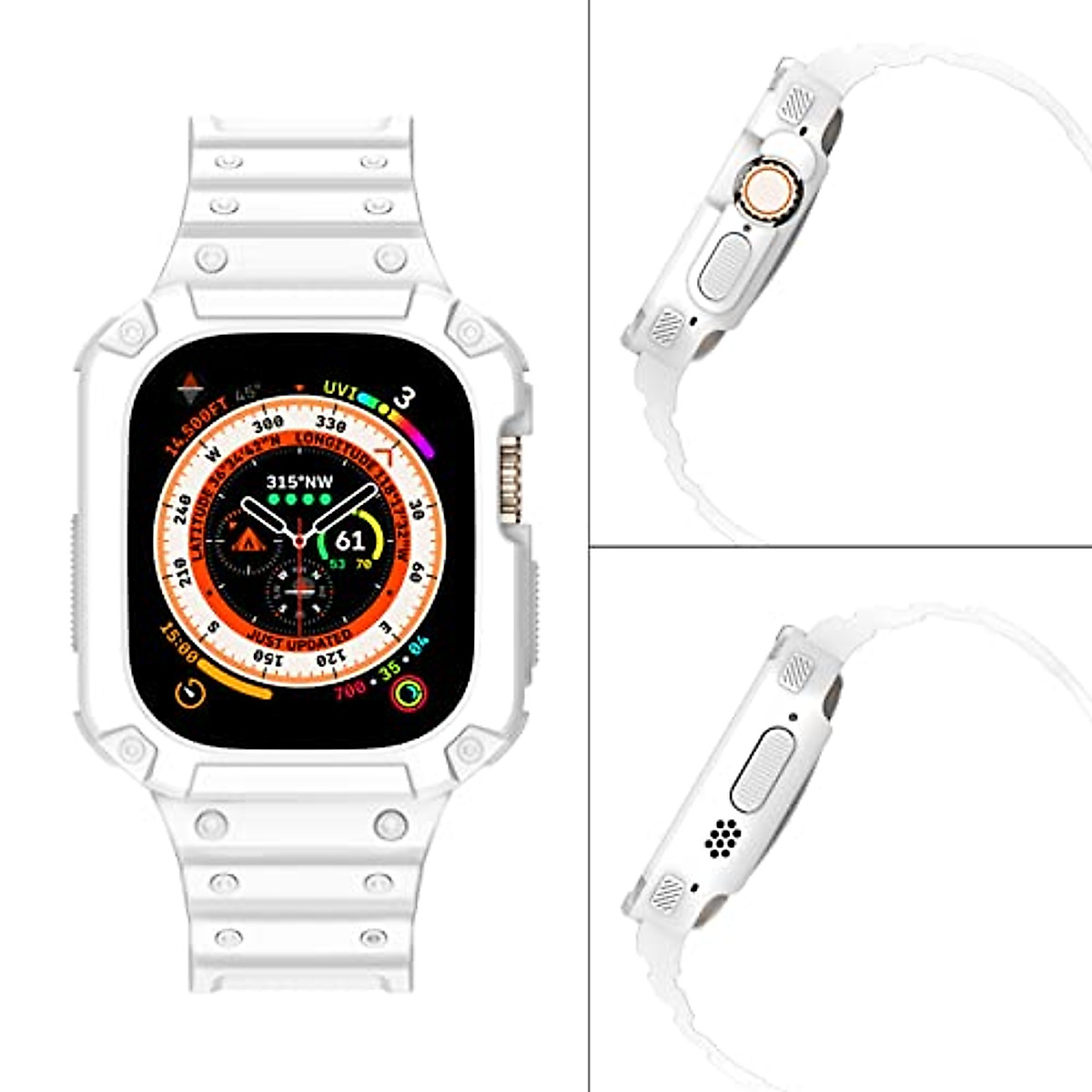 AIRYZGOOD Compatible for Apple Watch Band Ultra 2/1 49mm with Bumper Case,Rugged Men Bands Sport Protective Case Shockproof Protector Cover for iWatch Ultra 2/1 49mm(White,49mm)