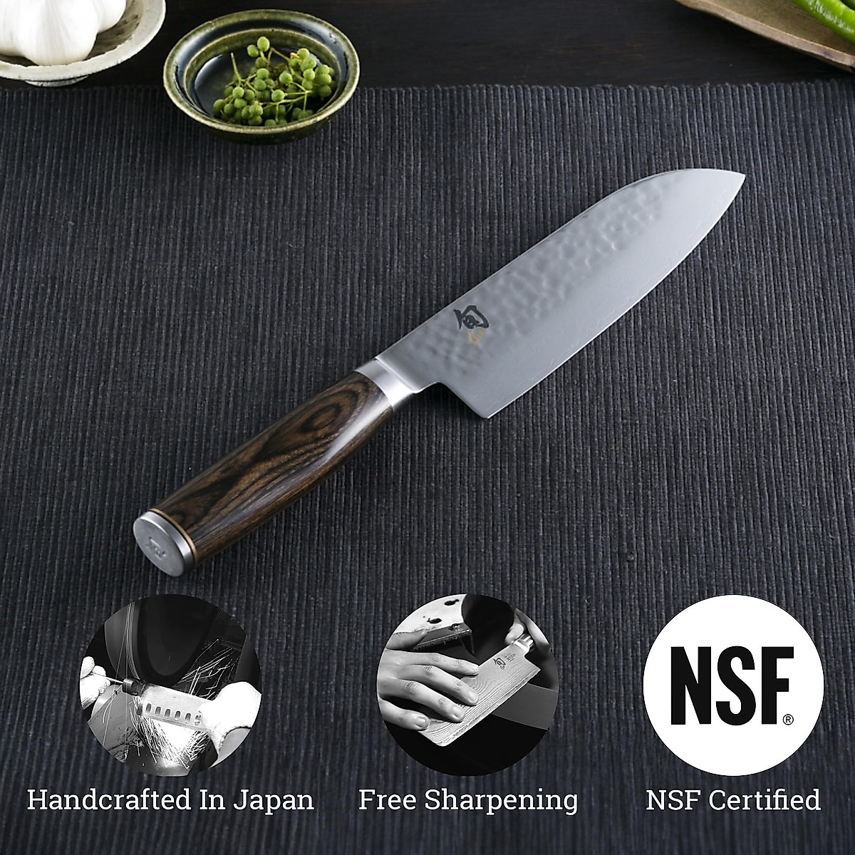 Shun Premier 7" Santoku Knife Hand-Sharpened, Handcrafted in Japan, Light, Agile and Easy to Maneuver, 7-Inch, Silver