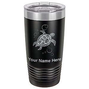 LaserGram 20oz Vacuum Insulated Tumbler Mug, Hawaiian Sea Turtle, Personalized Engraving Included (Black)