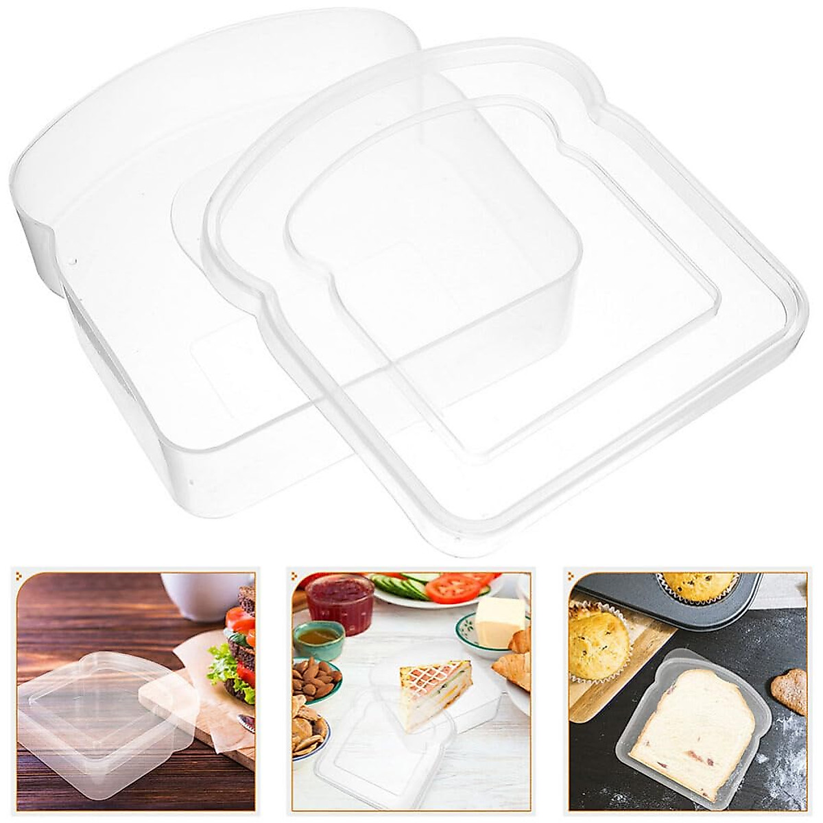 WESIEVYA 2pcs Small Sandwich Containers Clear Sandwich Box Small Bread Case Container Plast