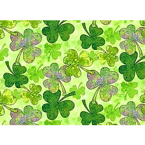 FlashPhoenix Quality Sewing Fabric - Fat Quarter 18 x 21 Inch HAMROCKS Shades of Clovers ST Patricks Day Fabric 100% Cotton FQ