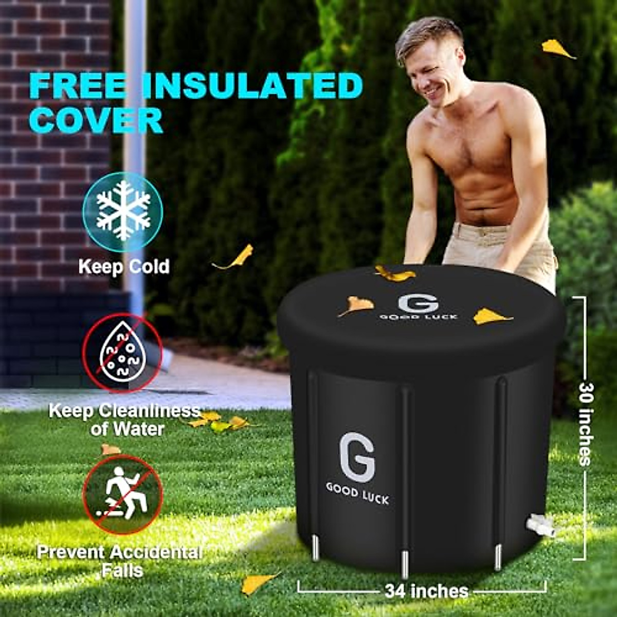 Ice Bath Tub for Athletes, Upgraded Cold Plunge Tub Outdoor, Portable Ice Bath for Cold Water Therapy Training, Ice Cold Therapy Bath, Adult Spa for Ice Baths and Soaking, QEGNOBOK 34" Ice Bathtub