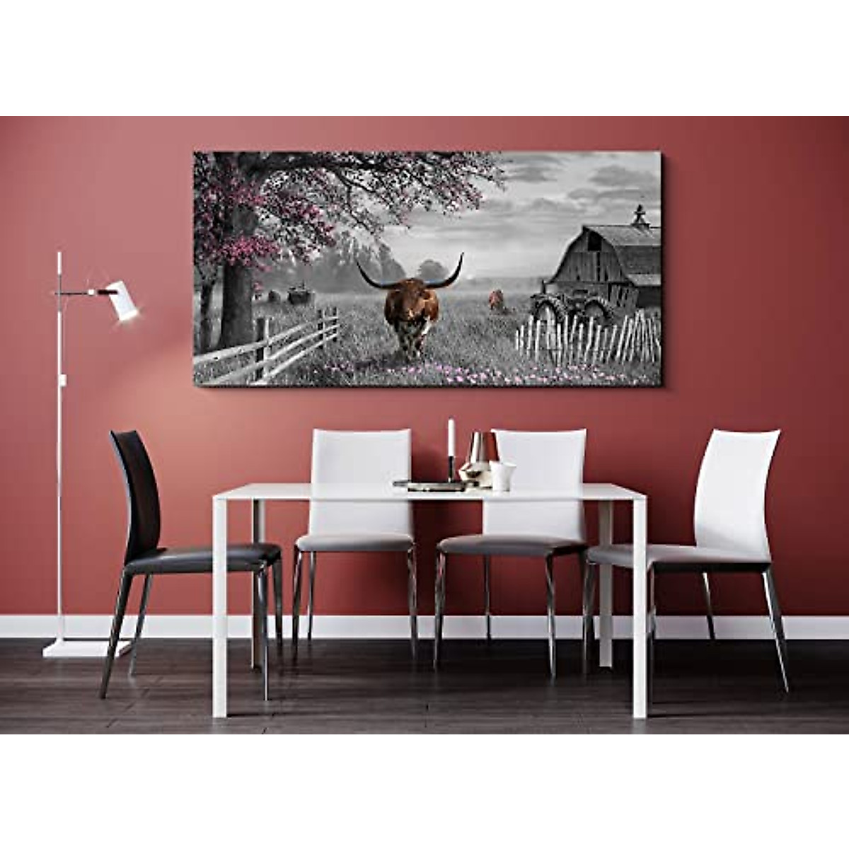 Jufahivos Western Decor Cow Print Black and White Wall Art for Living Room Bedroom office Wall Art Pink Pictures Rusti Decor Cow Wall Art for Living Room Decorations Wall Art 24x48 Inches Wall Art