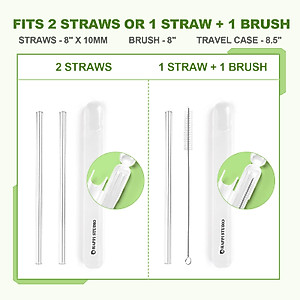 HAPPi STUDIO 8-Pack Glass Straws with Travel Case - 8"x10mm Reusable Straws with 2 Cleaning Brushes - Clear Glass Straws Shatter Resistant - Glass straws Drinking Reusable Smoothie Straw, Coffee Straw