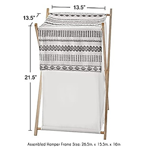 Sweet Jojo Designs Grey Boho Tribal Bohemian Baby Kid Clothes Laundry Hamper - Jacquard Aztec Gender Neutral Modern Geometric Stripes Gray Off White Ivory Textured Boho Chic Farmhouse Luxury