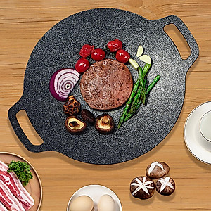 Korean BBQ Grill Pan 13.3inches, UNOSCHRIM Non-stick Grill Pan, Granite Coating Circular Grill Pan with Anti-Scalding Gloves and Food Clip, Suitable for Both Home and Outdoor Camping