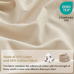 Simple&Opulence Belgian Linen Sheet Set Solid Color - 3 Pieces (1 Flat Sheet, 1 Fitted Sheet & 1 Pillowcase) Natural Flax Cotton Blend Soft Breathable Farmhouse Bedding - Twin Size, Linen/Beige