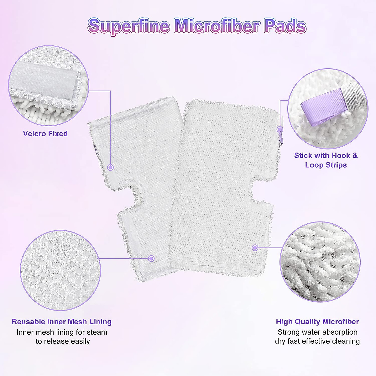 Steam Mop Replacement Pads for Shark Steam Mops S3500 Series S3501 S3601 S3550 S3901 SE450 S3801CO S3601D S2901 S2902 Steam Pocket Mop Pads Floor Cleaning Microfiber Reusable for Shark Mop Pads,6 Pack