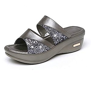 Beach Sandals Toe Shoes Women's Casual Solid Peep Summer Sandals Wedge Platform Fashion Ladies Women's Sandals (Silver, 8)