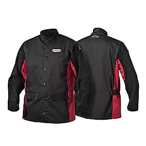 Lincoln Electric unisex adult Hybrid Shadow Split Leather Sleeved Jacket, Black/Red, X-Large US